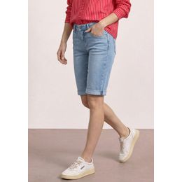 Bermudas Street One "Style Jane", Damen, Gr. 28, N-Gr, light blau authentic wash, Denim/Jeans, Obermaterial: 85% Baumwolle, 9% Polyester, 4% Elastomultiester, 2% Elasthan, unifarben, schmal kniefrei, Hosen Bermudas, Slim Leg Bermuda mit Turn-Up-Detail