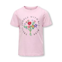 T-Shirt KIDS Only "KOGEMMA REG S/S FLOWER TOP BOX JRS", M&auml;dchen, Gr. 146/152, rosa (roseate spoonbill), Jersey, Obermaterial: 100% Baumwolle, bedruckt, bestickt, unifarben, regular fit h&uuml;ftbedeckend, Rundhals, Shirts T-Shirt
