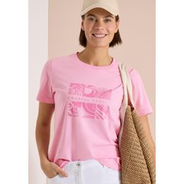 Print-Shirt Cecil, Damen, Gr. L (42), flamingo rose, Web, 100% Baumwolle, bedruckt, comfort fit normal, Rundhals, abgesteppt, Shirts, aus reiner Baumwolle