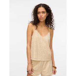 V&eacute;ro Moda Spaghettitop VERO MODA "VMMAYA V-NECK SINGLET TOP JRS", Damen, Gr. L, birch, Jersey, Obermaterial: 95% Polyester, 5% Elasthan, unifarben, regular fit normal, V-Ausschnitt, Tops, Materialmix, regular fit