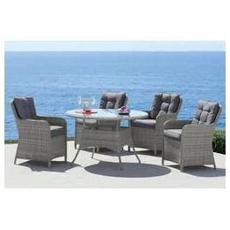Garten-Essgruppe Konifera "Menorca", grau (grau, grau), Aluminium, Polyrattan, Sitzm&ouml;bel-Sets, Polyrattan, Aluminium, Tischplatte aus 5mm starkem Sicherheitsglas, Topseller
