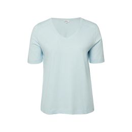 V-Shirt S.OLIVER CURVE, Damen, Gr. 50, blau, Jersey, Obermaterial: 100% Baumwolle, unifarben, normal h&uuml;ftbedeckend, V-Ausschnitt, abgesteppte Kante, Shirts, Sommershirt aus reiner Baumwolle/Gro&szlig;e Gr&ouml;&szlig;en