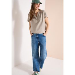 Kurzarmbluse Cecil, Damen, Gr. L (42), grain beige, Stoff, 100% Viskose, unifarben, klassisch normal, V-Ausschnitt, abgesteppt, Blusen, mit V-Ausschnitt