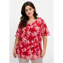 sheego Gro&szlig;e Gr&ouml;&szlig;en Tunika aus Chiffon, erdbeere-gemustert, Gr&ouml;&szlig;e 52 - Damen