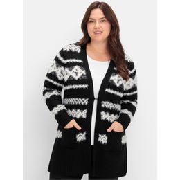 sheego Gro&szlig;e Gr&ouml;&szlig;en Longstrickjacke mit Intarsienmuster, schwarz-gemustert, Gr&ouml;&szlig;e 56/58 - Damen