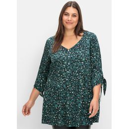 sheego Gro&szlig;e Gr&ouml;&szlig;en Tunika mit Alloverprint, tiefgr&uuml;n-gemustert, Gr&ouml;&szlig;e 52 - Damen