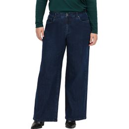 sheego Damen High-waist-Jeans mit durchgehend weitem Bein dark blue denim Gr&ouml;&szlig;e 46