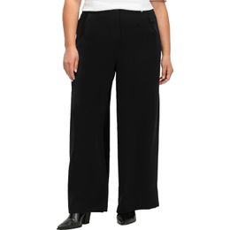 sheego Damen Hose mit High-Waist-Bund und weitem Bein schwarz Gr&ouml;&szlig;e 52