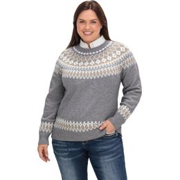 sheego by Joe Browns Damen Jacquard-Pullover mit goldfarbenem Glanzgarn grau meliert Gr&ouml;&szlig;e 56/58