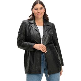 sheego Damen Lederjacke in langer, leicht taillierter Form schwarz Gr&ouml;&szlig;e 58
