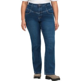 sheego Damen Bootcut-Jeans mit High-Waist-Bund dark blue denim Gr&ouml;&szlig;e 42