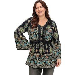 sheego by Joe Browns Damen Longbluse mit Trompeten&auml;rmeln schwarz-gemustert Gr&ouml;&szlig;e 40