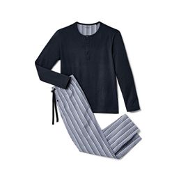 Tchibo - Pyjama mit gewebter Hose - Herren - Gr. XL - dunkelblau/gestreift