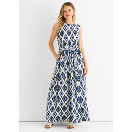 Blaues Midaxi-Kleid mit Geodruck und elastischer Taille