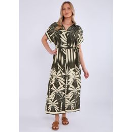 Khaki Tropical Print Midi-Hemdkleid