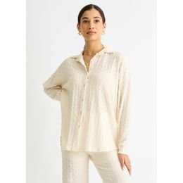 Beige strukturiertes Hemd mit langen &Auml;rmeln und &Uuml;bergr&ouml;&szlig;e