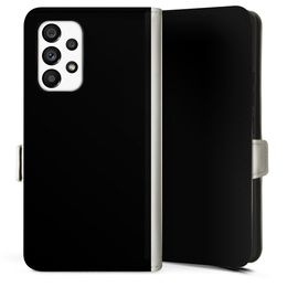 DeinDesign Galaxy A53 5G Handy Klapph&uuml;lle Handyh&uuml;lle aus Kunst Leder wei&szlig; Flip Case Unicoloured Black Colour Sideflip mit Lasche