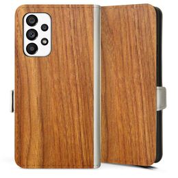 DeinDesign Galaxy A53 5G Handy Klapph&uuml;lle Handyh&uuml;lle aus Kunst Leder wei&szlig; Flip Case Larch Wooden Look Wood Sideflip mit Lasche