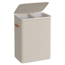 W&auml;schekorb, Cappuccino, Kunststoff, Textil, Papier, Holzwerkstoff, 170 L, rechteckig, 56x75x40 cm, Deckel, Innenfutter, zusammenfaltbar, Ordnen & Aufbewahren, W&auml;schek&ouml;rbe & Tonnen
