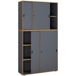 P & B Aktenschrank, Anthrazit, Honigeiche, Holzwerkstoff, 3 F&auml;cher, 100x183x37 cm, abschlie&szlig;bar, Arbeitszimmer, Aktenschr&auml;nke