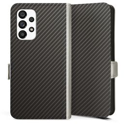 DeinDesign Galaxy A53 5G Handy Klapph&uuml;lle Handyh&uuml;lle aus Kunst Leder wei&szlig; Flip Case Carbon Muster Metallic Look Sideflip mit Lasche