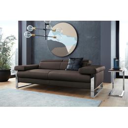 2-Sitzer W.Schillig "finn", braun (braun z59), B:210cm H:71cm T:106cm, Flachgewebe S22 (100% Polyester);Stoff S37 (100% Polyester);Longlife Xtra-Leder Z59: Glattleder mit modischer Pr&auml;gung. Hautst&auml;rke 0, 9 - 1, 1 mm, Sofas, German Design Award 2016, Fu&szlig;gestell Chrom gl&auml;nzend, Breite 210 cm
