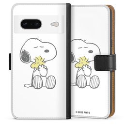 DeinDesign Google Pixel 7 Handy Klapph&uuml;lle Handyh&uuml;lle aus Kunst Leder schwarz Flip Case Snoopy Love Peanuts Sideflip mit langer Lasche