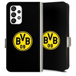 DeinDesign Galaxy A53 5G Handy Klapph&uuml;lle Handyh&uuml;lle aus Kunst Leder wei&szlig; Flip Case Bvb Borussia Dortmund Logo Sideflip mit Lasche