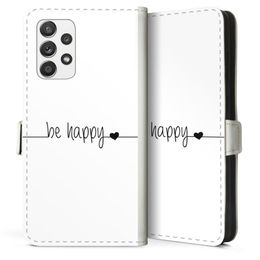 DeinDesign Galaxy A52s 5G Handy Klapph&uuml;lle Handyh&uuml;lle aus Kunst Leder wei&szlig; Flip Case Statement Happiness Sayings Sideflip mit Lasche