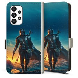 DeinDesign Galaxy A53 5G Handy Klapph&uuml;lle Handyh&uuml;lle aus Kunst Leder wei&szlig; Flip Case Sunset Star Wars The Mandalorian Sideflip mit Lasche