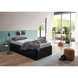 Polsterbett "Texel", schwarz, B:126cm H:42cm L:206cm, Bezug Bett: Veloursstoff 100% Polyester oder Microfaser (100% Polyester);Bonnell-Federkernmatratze: 51% Polypropylen, 39% Polyester und 10% Baumwolle;Kaltschaummatratze: 100% Polyester, Bezug abnehm- und waschbar bis 60C;Kissenbezug: 100% Polyester, F&uuml;llung : 100% Polyester (Hohlfaser), Westfalia Schlafkomfort, Betten, Polsterbett, Komforth&ouml;he 