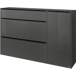 Sideboard "reno-Dielen", anthrazit matt lack, glas anthrazit glanz, B:160cm H:104cm T:32cm, Glas, Holzwerkstoff, SET ONE BY Musterring, Sideboards, Sideboard, 1 Schubkasten, 2 Klappen, 1 T&uuml;r, Glasfronten in 2 Farben, 160 x 104 cm