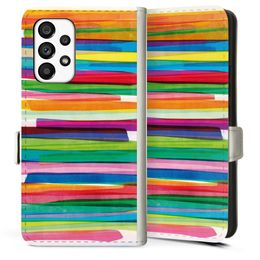DeinDesign Galaxy A53 5G Handy Klapph&uuml;lle Handyh&uuml;lle aus Kunst Leder wei&szlig; Flip Case Stripes Water Colour Colourful Sideflip mit Lasche