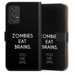 DeinDesign Galaxy A33 5G Handy Klapph&uuml;lle Handyh&uuml;lle aus Kunst Leder schwarz Flip Case Funny Zombie Statement Sideflip mit langer Lasche