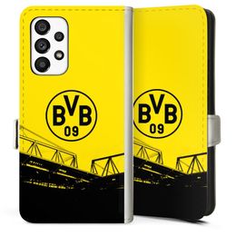 DeinDesign Galaxy A53 5G Handy Klapph&uuml;lle Handyh&uuml;lle aus Kunst Leder wei&szlig; Flip Case Bvb Borussia Dortmund Merchandise Sideflip mit Lasche