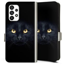 DeinDesign Galaxy A53 5G Handy Klapph&uuml;lle Handyh&uuml;lle aus Kunst Leder wei&szlig; Flip Case Black Eye Cat Sideflip mit Lasche