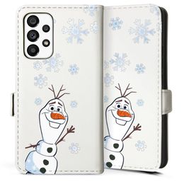DeinDesign Galaxy A53 5G Handy Klapph&uuml;lle Handyh&uuml;lle aus Kunst Leder wei&szlig; Flip Case Frozen Olaf Disney Frozen 2 Sideflip mit Lasche