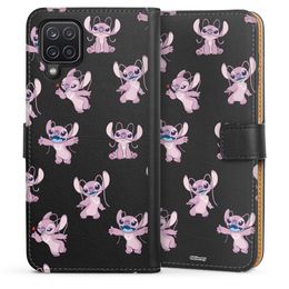 DeinDesign Galaxy A12 Handy Klapph&uuml;lle Handyh&uuml;lle aus Kunst Leder schwarz Flip Case Lilo & Stitch Angel Disney Sideflip mit langer Lasche