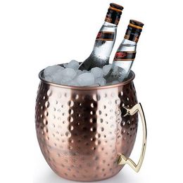 Wein- und Sektk&uuml;hler BUDDY'S "Buddy&acute;s Bar", braun (kupferfarben), B:25cm H:21cm T:20cm &Oslash;:20cm, Edelstahl, Eisk&uuml;bel, Moscow Mule, 5 l Volumen, Hammerschlag-Effekt, geh&auml;mmert, H. 21 cm