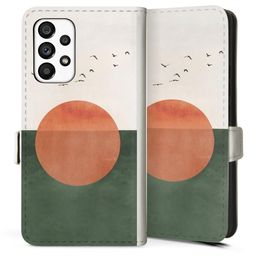 DeinDesign Galaxy A53 5G Handy Klapph&uuml;lle Handyh&uuml;lle aus Kunst Leder wei&szlig; Flip Case Sunset Bird Sunshine Sideflip mit Lasche