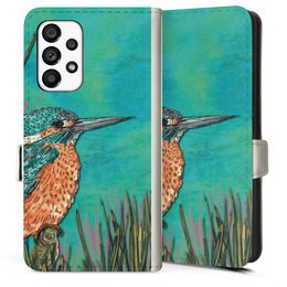 DeinDesign Galaxy A53 5G Handy Klapph&uuml;lle Handyh&uuml;lle aus Kunst Leder wei&szlig; Flip Case Bird Painting Animals Sideflip mit Lasche