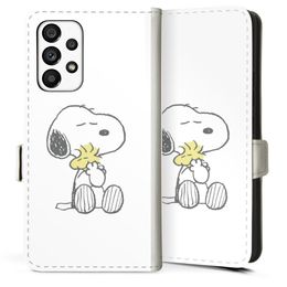 DeinDesign Galaxy A53 5G Handy Klapph&uuml;lle Handyh&uuml;lle aus Kunst Leder wei&szlig; Flip Case Snoopy Love Peanuts Sideflip mit Lasche