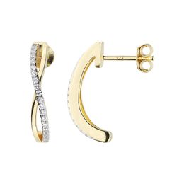 Paar Creolen Jobo "Ohrringe gekreuzt 20 mm 36 Zirkonia", vergoldet, wei&szlig;, Ohrringe, Damen, Silber 925 (Sterlingsilber), 925 Silber rhodiniert oder vergoldet