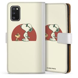 DeinDesign Galaxy A41 Handy Klapph&uuml;lle Handyh&uuml;lle aus Kunst Leder wei&szlig; Flip Case Snoopy Official Licensed Product Kindheit Sideflip mit Lasche