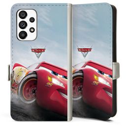DeinDesign Galaxy A53 5G Handy Klapph&uuml;lle Handyh&uuml;lle aus Kunst Leder wei&szlig; Flip Case Official Licensed Product Cars Lightning Mcqueen 95 Sideflip mit Lasche