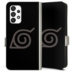 DeinDesign Galaxy A53 5G Handy Klapph&uuml;lle Handyh&uuml;lle aus Kunst Leder wei&szlig; Flip Case Naruto Shippuden Logo Konoha Sideflip mit Lasche