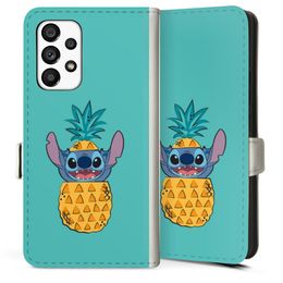 DeinDesign Galaxy A53 5G Handy Klapph&uuml;lle Handyh&uuml;lle aus Kunst Leder wei&szlig; Flip Case Pineapple Lilo & Stitch Disney Sideflip mit Lasche