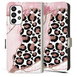 DeinDesign Galaxy A53 5G Handy Klapph&uuml;lle Handyh&uuml;lle aus Kunst Leder wei&szlig; Flip Case Glitzer Marble Leopard Sideflip mit Lasche