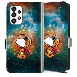 DeinDesign Galaxy A53 5G Handy Klapph&uuml;lle Handyh&uuml;lle aus Kunst Leder wei&szlig; Flip Case Astronaut Snoopy Official Licensed Product Sideflip mit Lasche