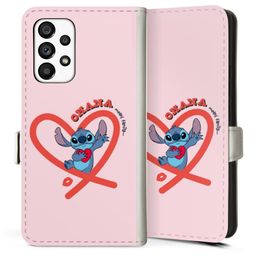 DeinDesign Galaxy A53 5G Handy Klapph&uuml;lle Handyh&uuml;lle aus Kunst Leder wei&szlig; Flip Case Heart Lilo & Stitch Disney Sideflip mit Lasche